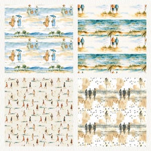 Vintage Beach Watercolor Pattern Seamless Digital Papers - Printable ...