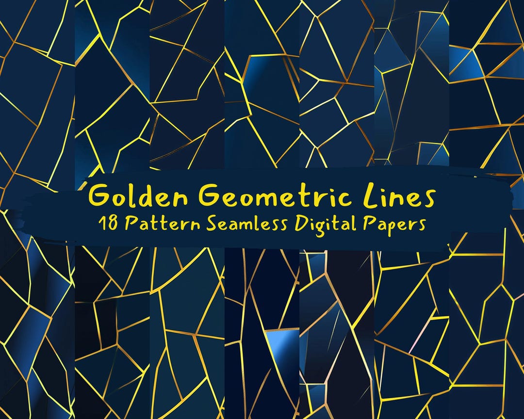 Golden Geometric Lines Pattern Seamless Digital Papers - Printable ...