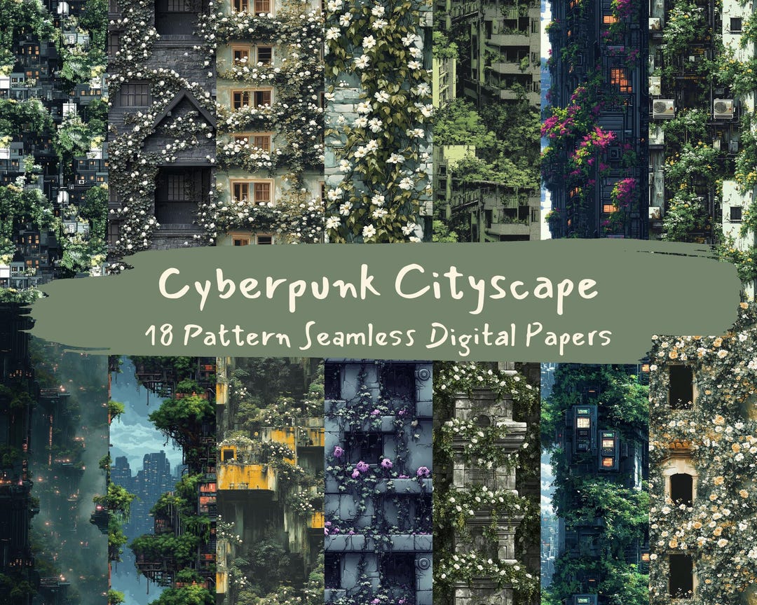 Cyberpunk Cityscape Pattern Seamless Digital Papers - Printable ...