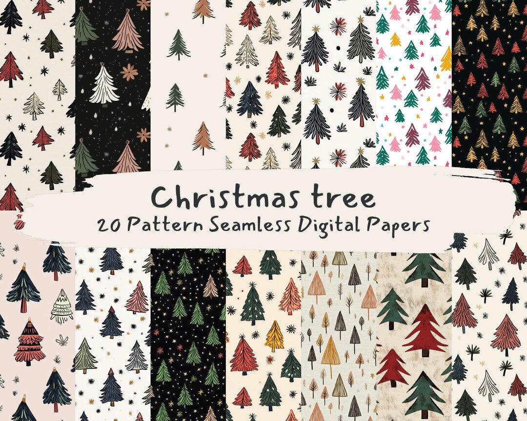 Christmas Tree Pattern Seamless Digital Papers - Printable Scrapbook ...