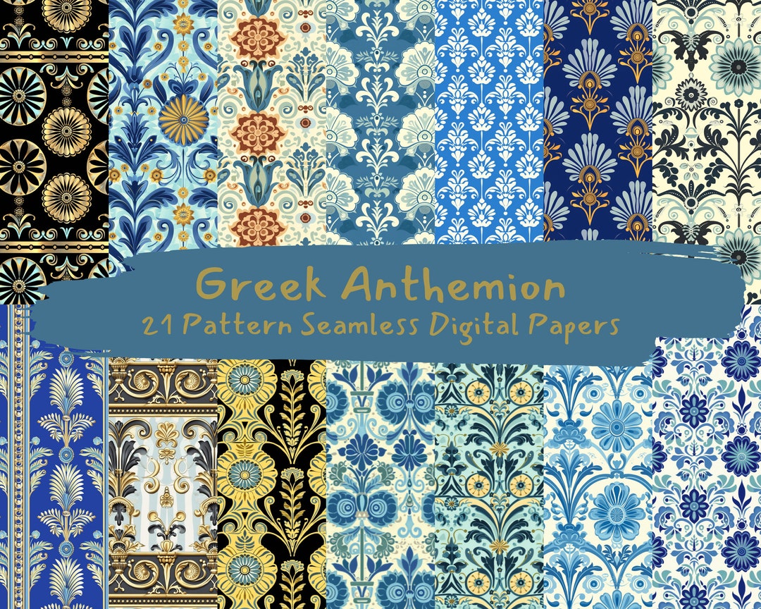 Greek Anthemion Pattern Seamless Digital Papers - Printable Scrapbook ...