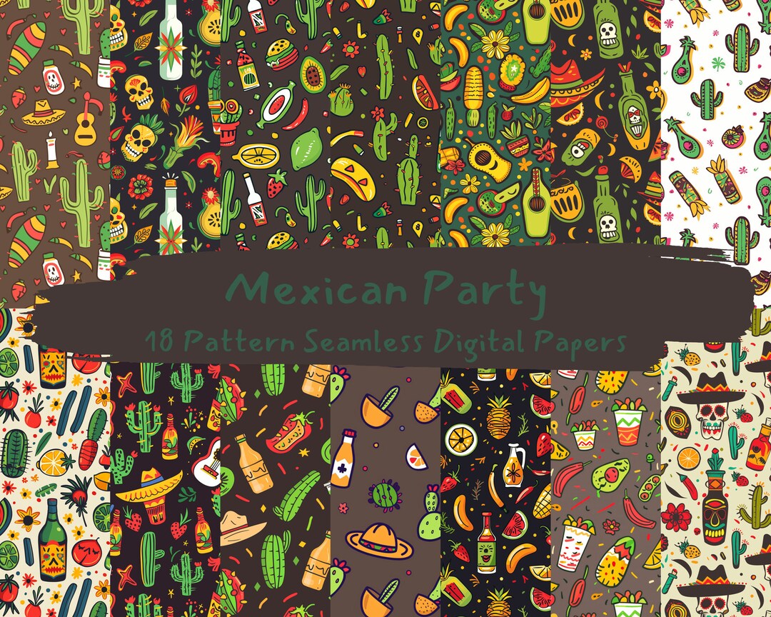 Mexican Party Pattern Seamless Digital Papers - Printable Scrapbook ...