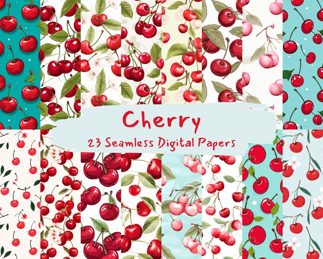 Cherry Pattern Seamless Digital Papers - Tile Patterns Printable ...