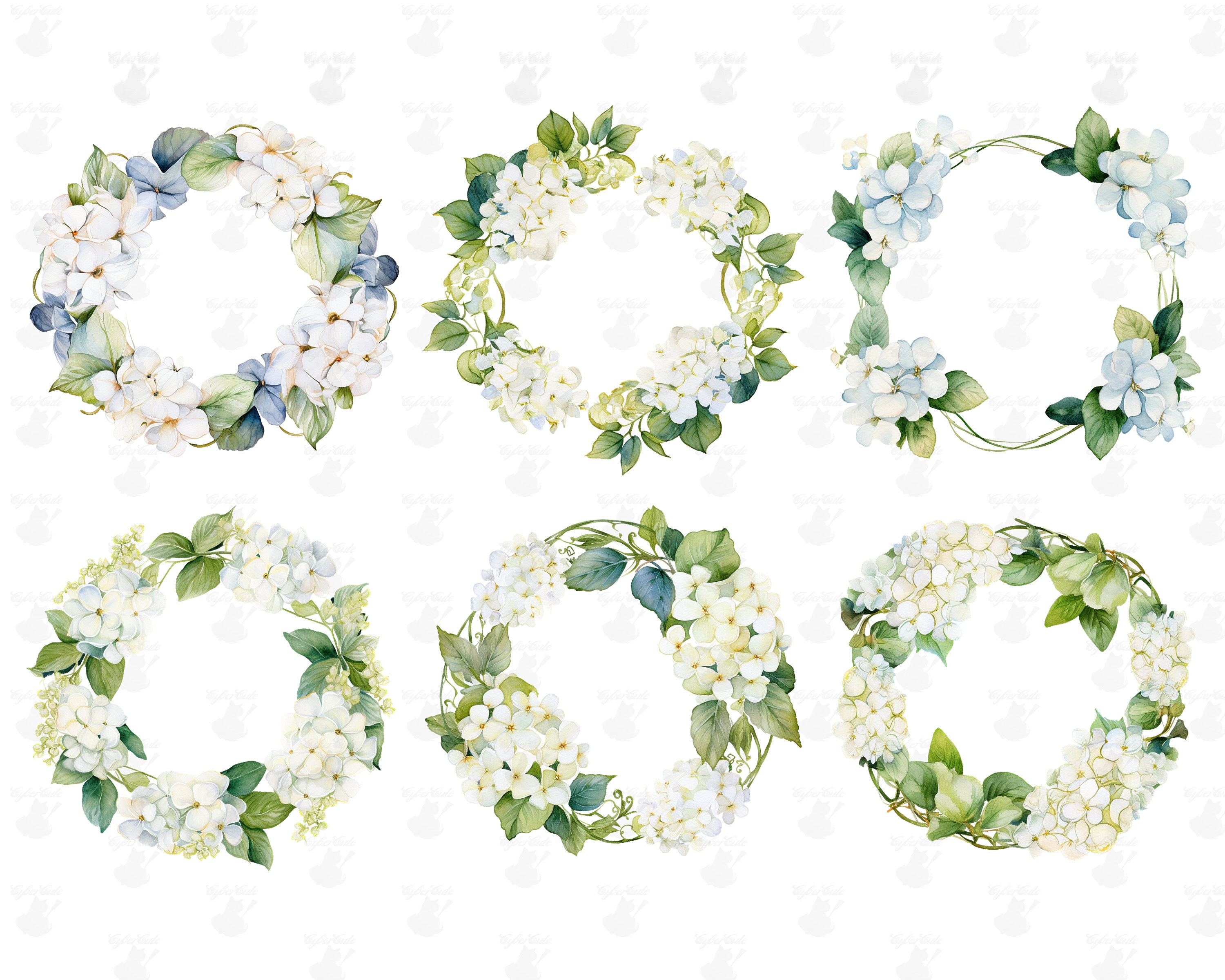 White Hydrangea Frame Digital Printable Clip Art Graphics in - Etsy