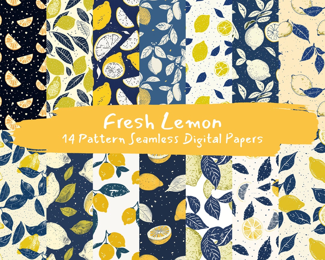 Fresh Lemon Pattern Seamless Digital Papers - Printable Scrapbook Paper Instant Download ...
