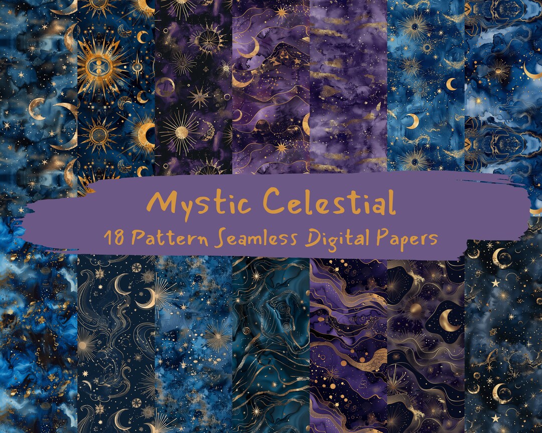 Mystic Celestial Pattern Seamless Digital Papers - Printable Scrapbook ...