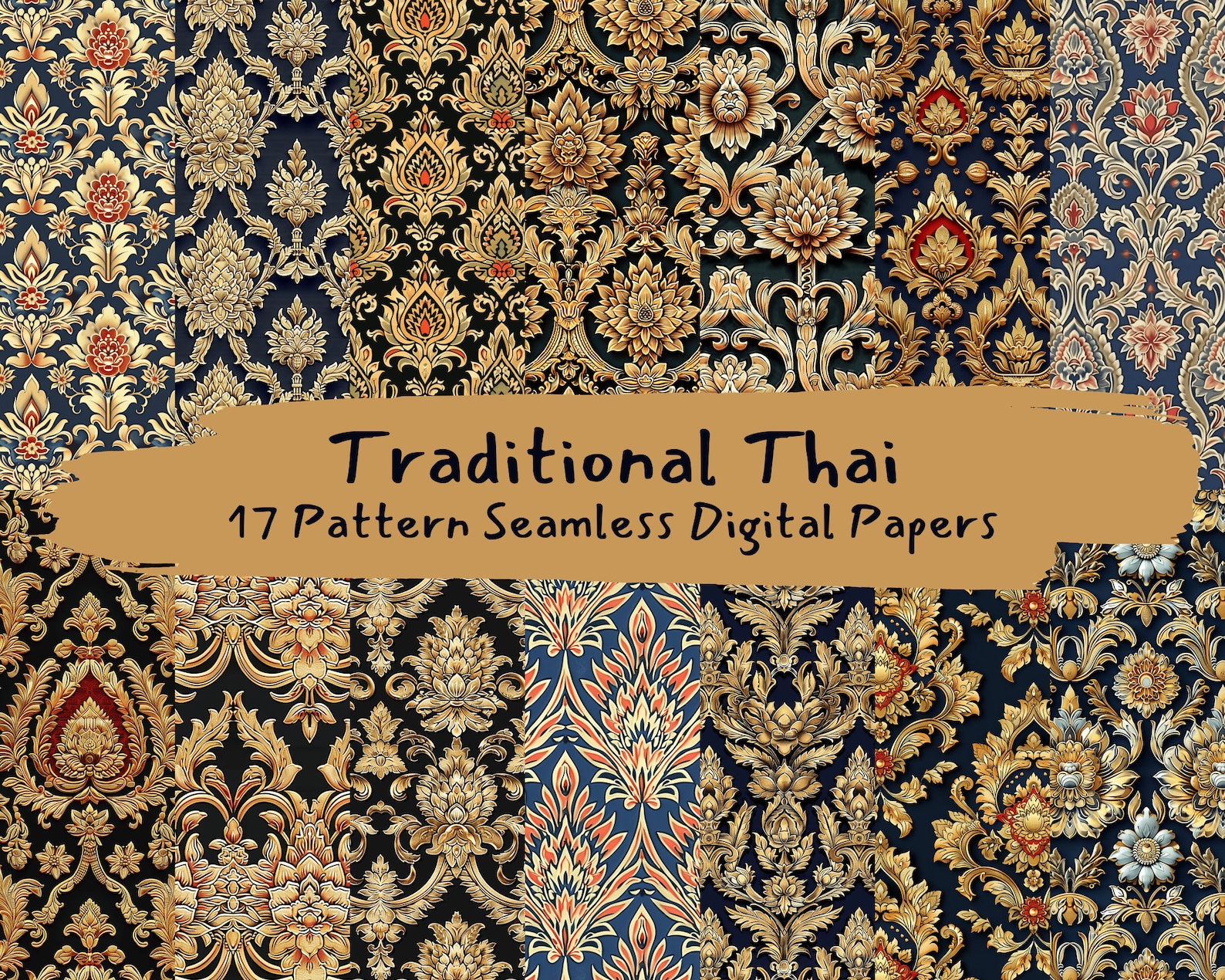 Traditional Thai Pattern Seamless Digital Papers - Printable Scrapbook ...