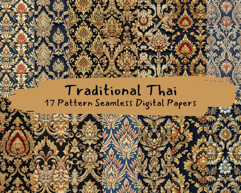 Traditional Thai Pattern Seamless Digital Papers Printable Scrapbook ...