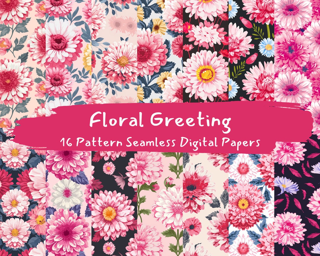 Floral Greeting Pattern Seamless Digital Papers - Printable Scrapbook ...