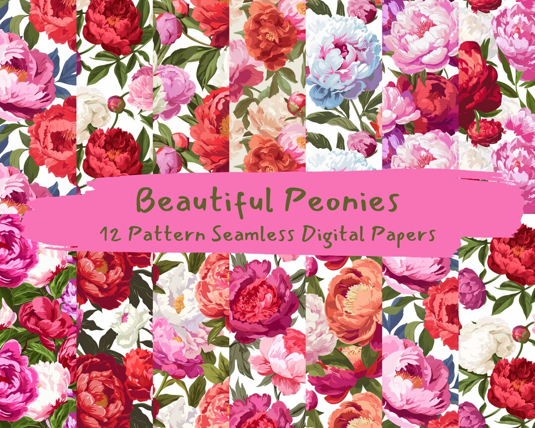 Beautiful Peonies Pattern Seamless Digital Papers - Printable Scrapbook ...