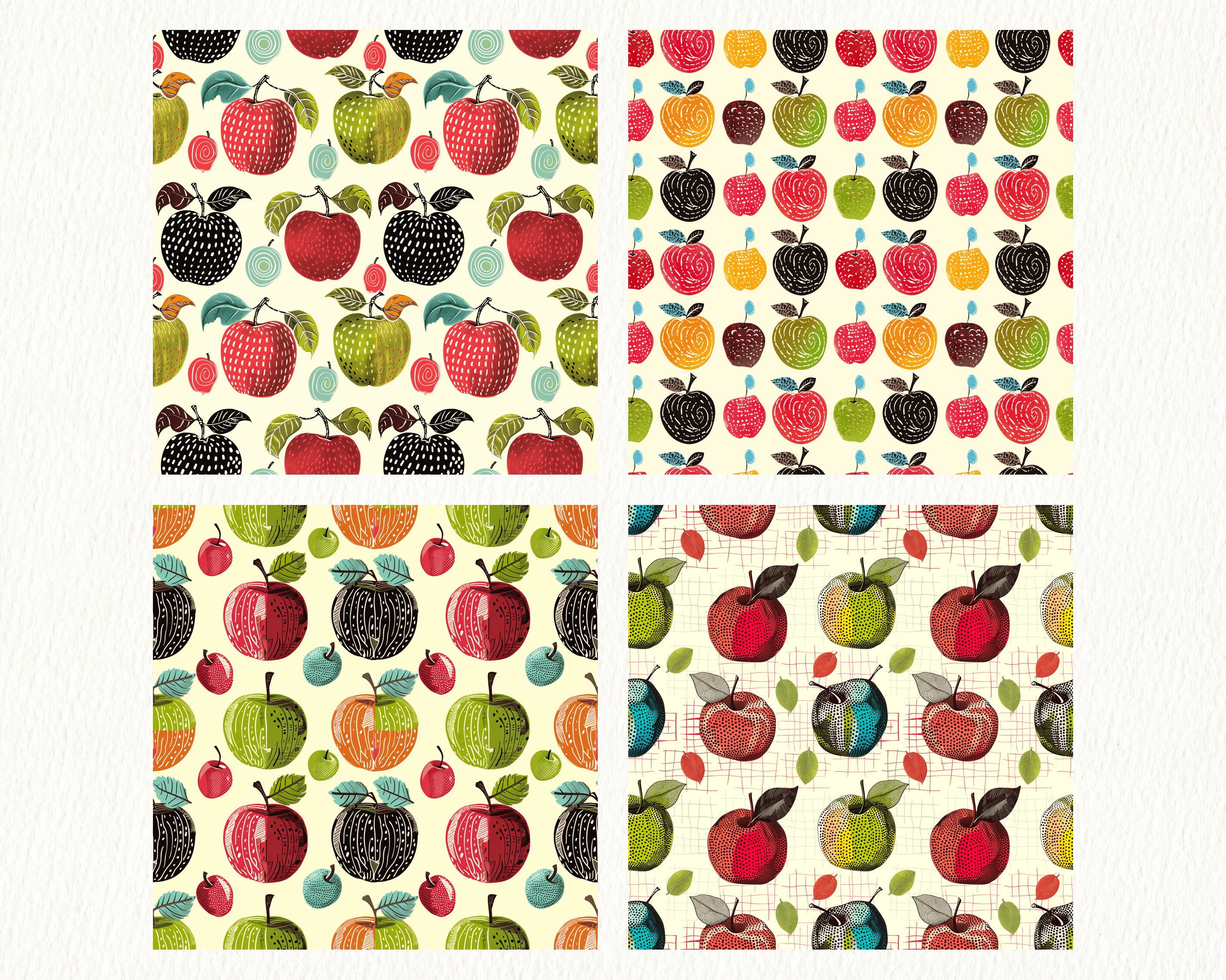 Cartoon Apples Pattern Seamless Digital Papers Printable Scrapbook ...