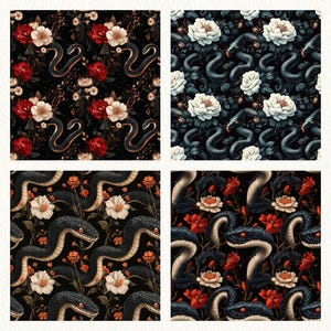 Gothic Snake Floral Pattern Seamless Digital Papers Printable Scrapbook ...
