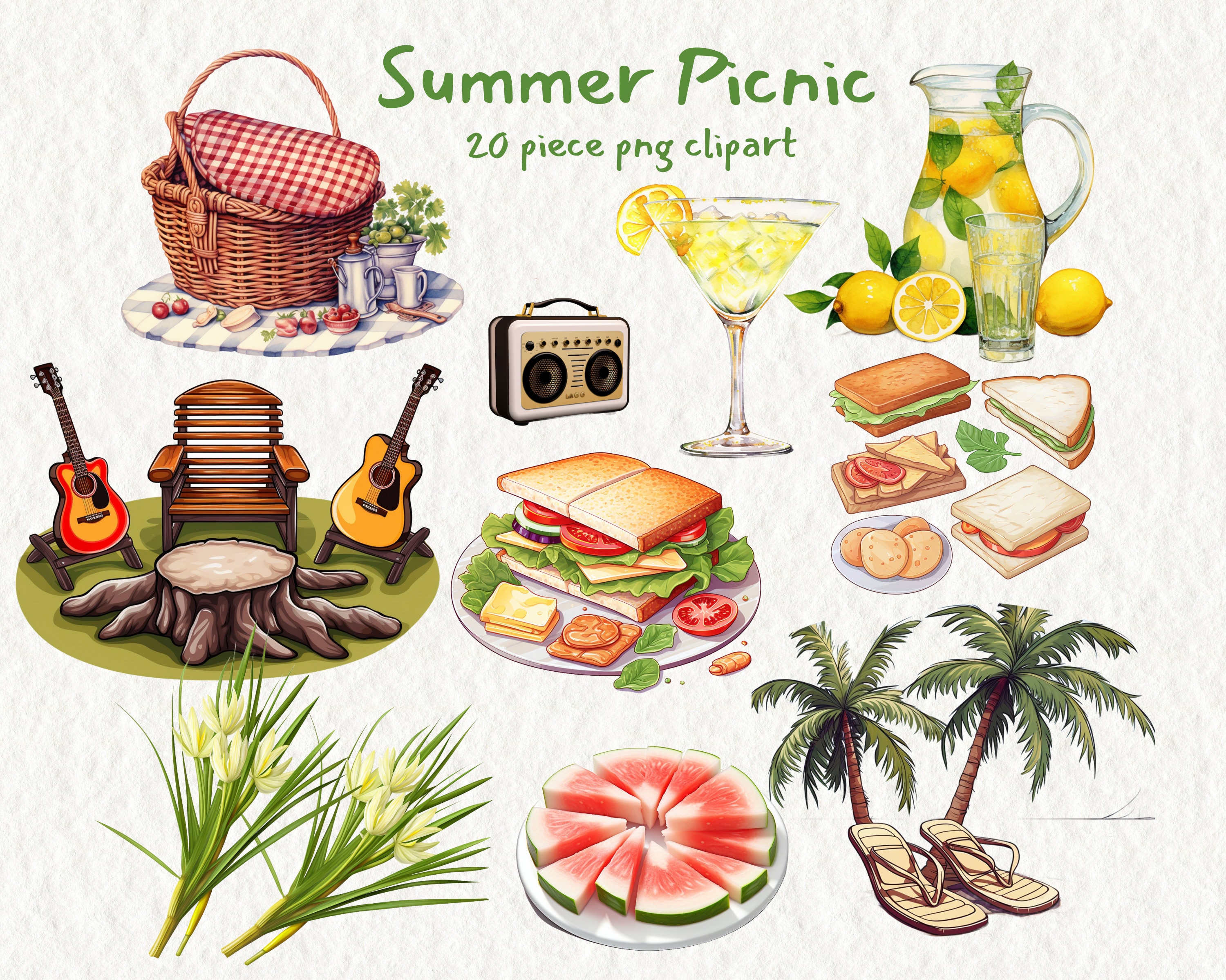 Summer Picnic, Grass, Sandwich, Vacation, Digital Clip Art Graphics in ...