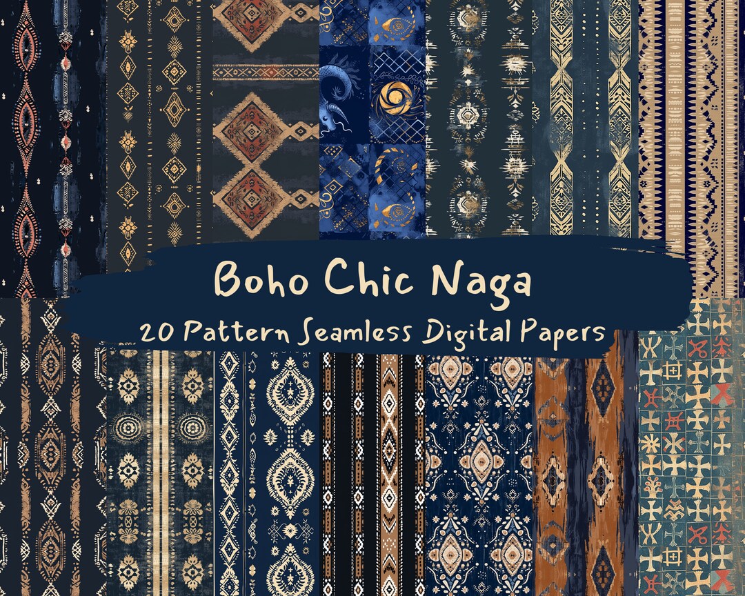 Boho Chic Naga Pattern Seamless Digital Papers - Printable Scrapbook ...