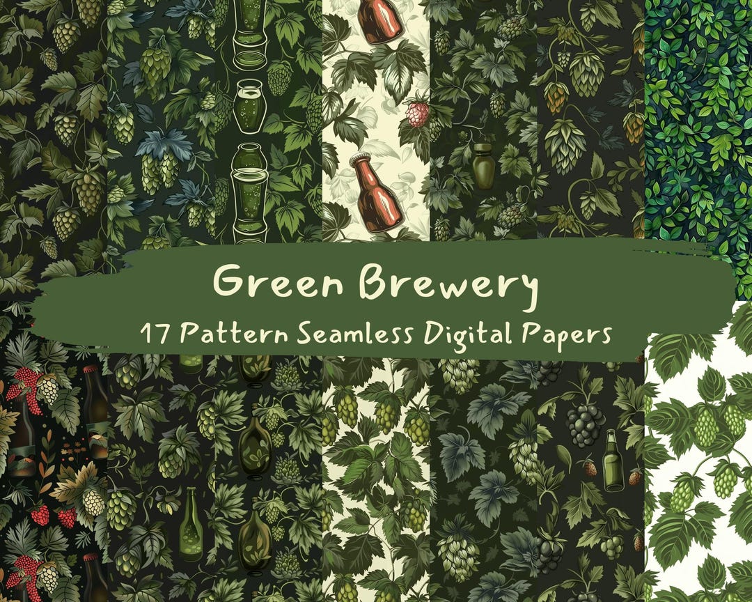 Green Brewery Pattern Seamless Digital Papers - Printable Scrapbook ...