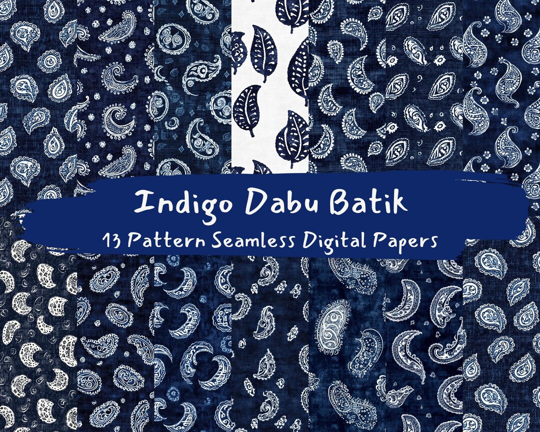 Indigo Dabu Batik Pattern Seamless Digital Papers - Printable Scrapbook ...