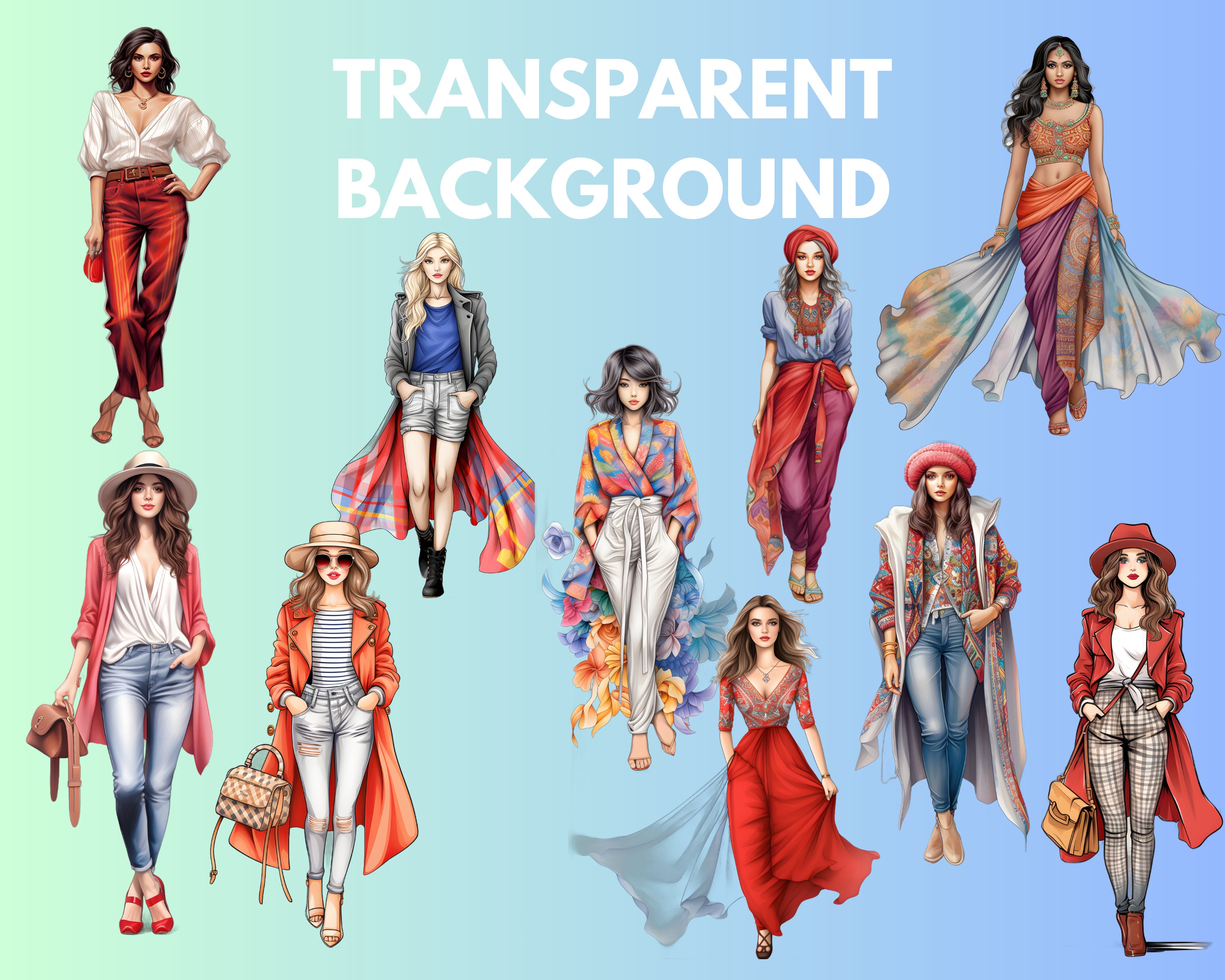 Girl Fashion Digital Clipart Bundle in PNG Format Transparent ...