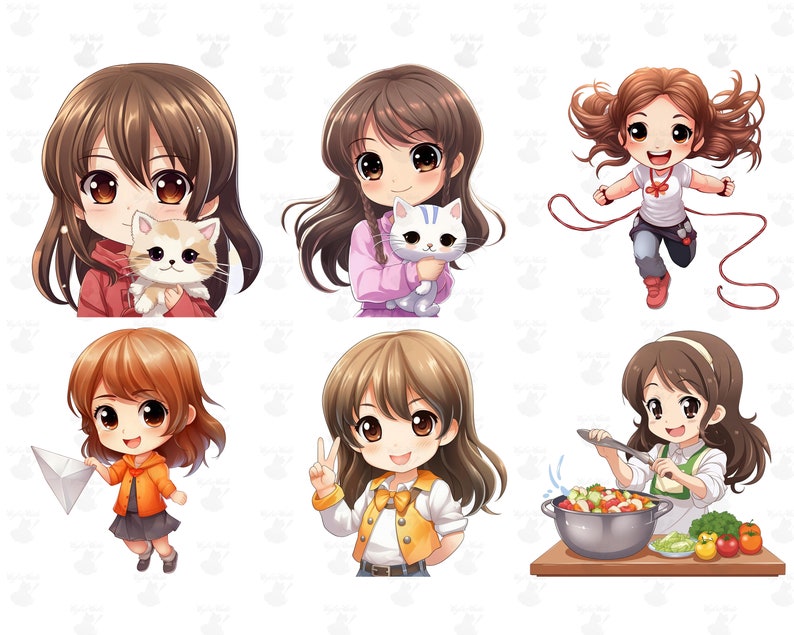 Cute Girl Cartoon Digital Printable Clipart Bundle in PNG Format ...