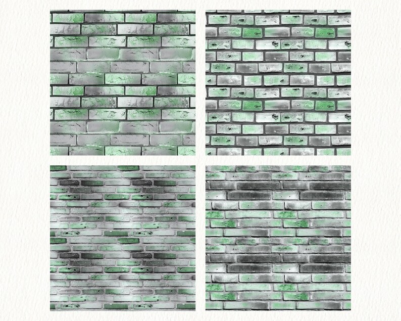 Green Brick Pattern Seamless Digital Papers - Printable Scrapbook Paper ...