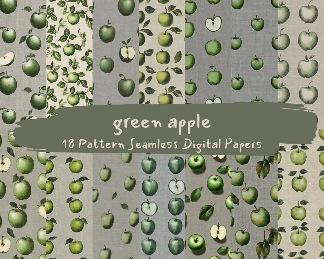 Green Apple Pattern Seamless Digital Papers - Printable Scrapbook Paper ...
