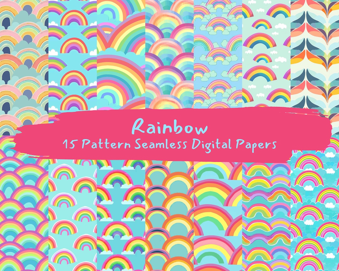 Rainbow Pattern Seamless Digital Papers - Printable Scrapbook Paper ...