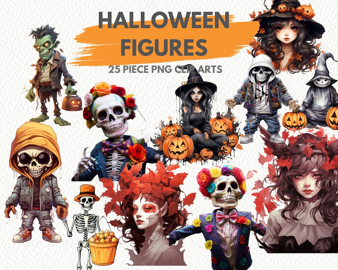 Halloween Figures, Digital Clip Art Graphics in PNG Format Transparent ...