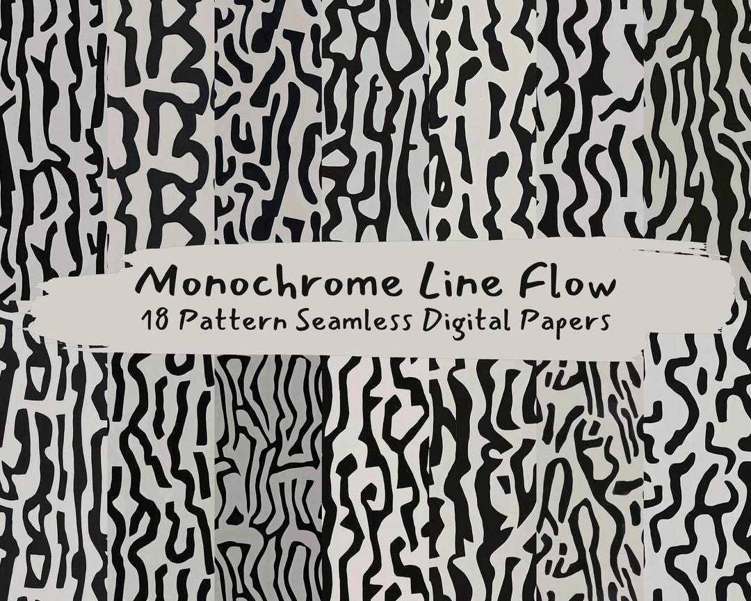 Monochrome Line Flow Pattern Seamless Digital Papers - Printable ...