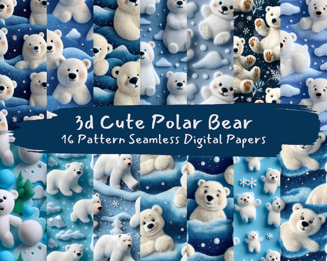 3d Cute Polar Bear Pattern Seamless Digital Papers - Printable ...
