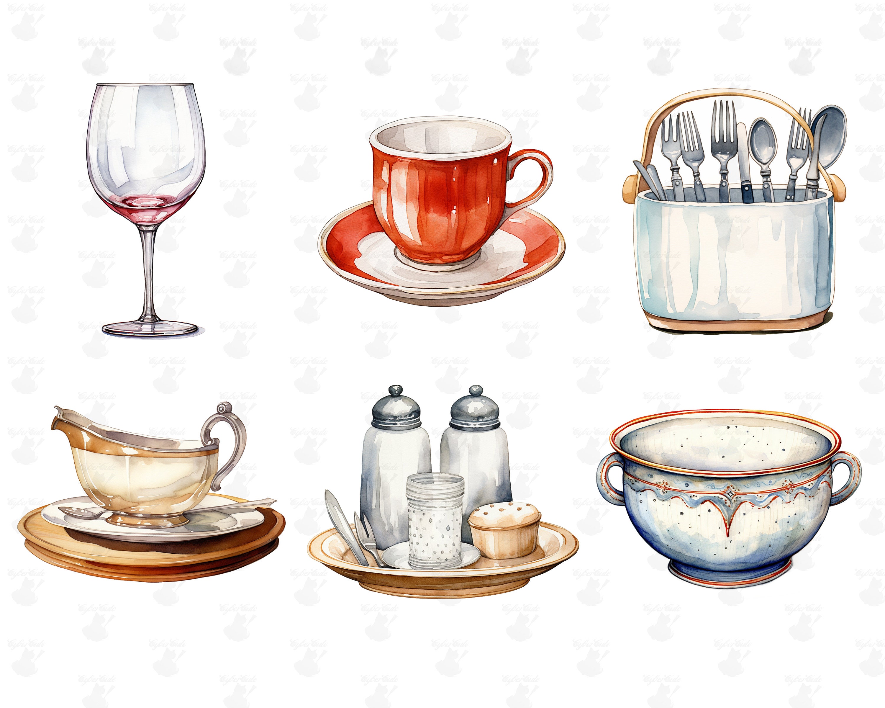 English Diningware Digital Printable Clip Art Graphics in PNG - Etsy