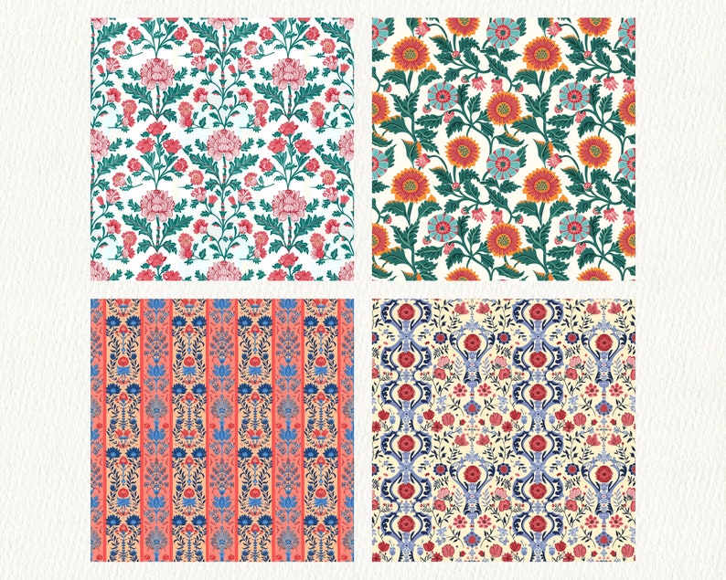 Indian Floral Vines Pattern Seamless Digital Papers - Printable ...