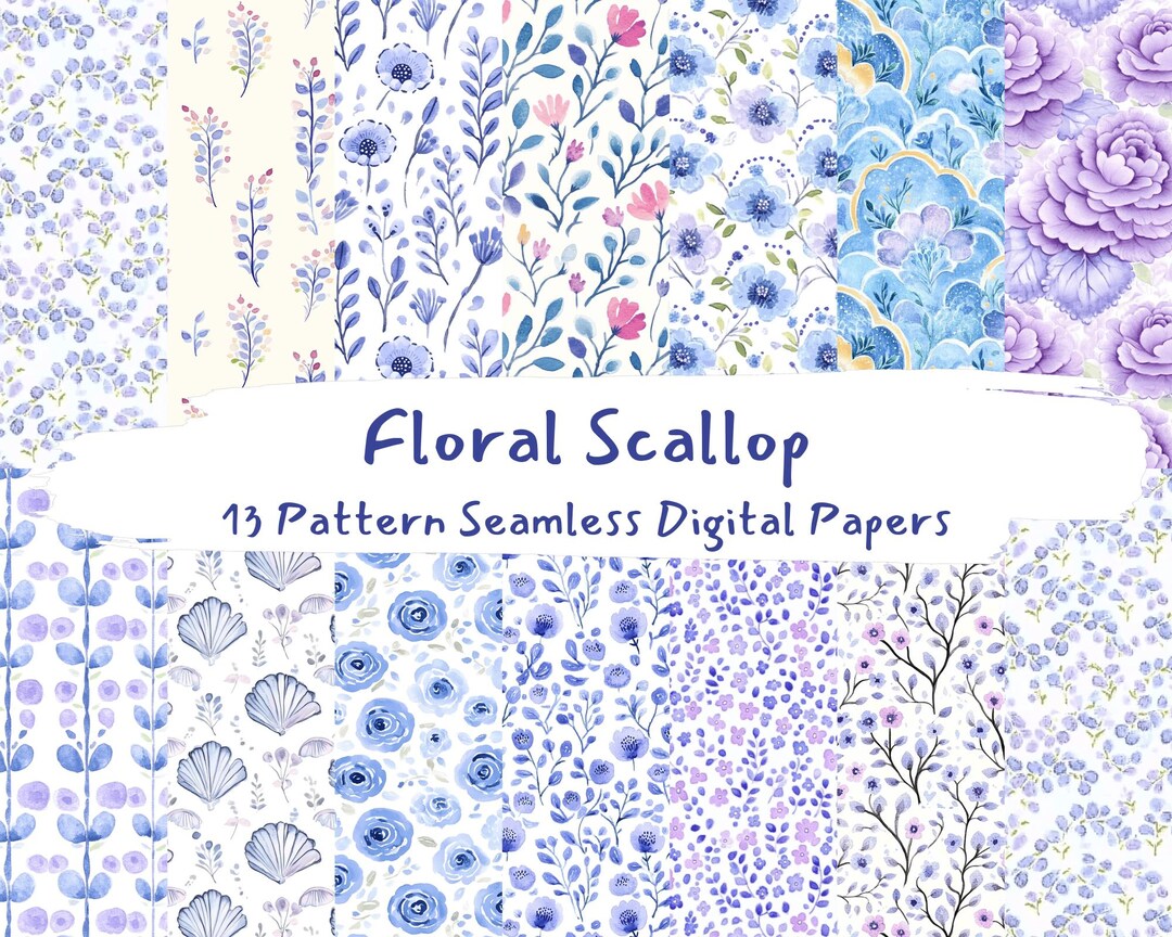 Floral Scallop Pattern Seamless Digital Papers - Printable Scrapbook ...