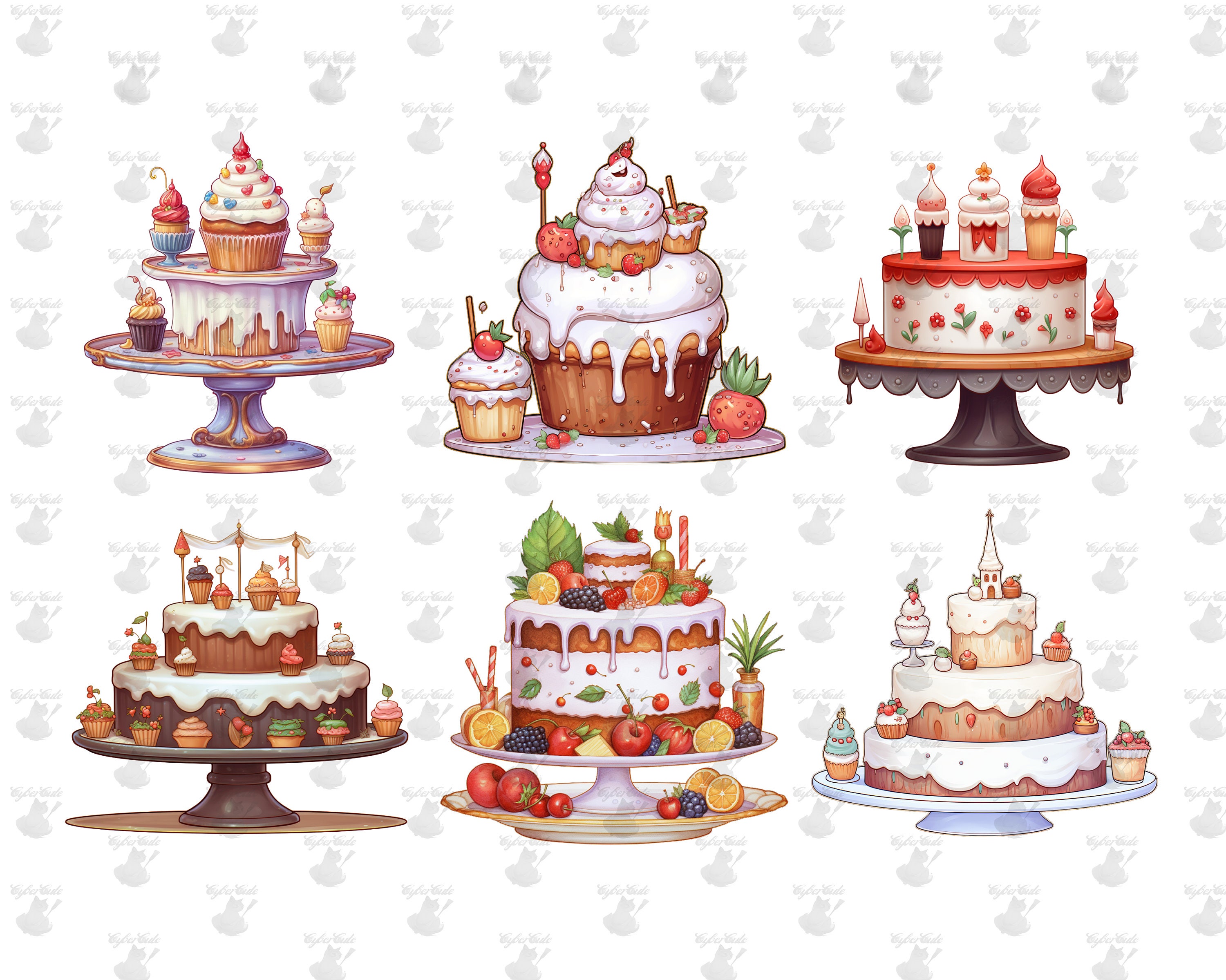 Cakes and Bakery Clipart Bundle in PNG Format Transparent Instant ...