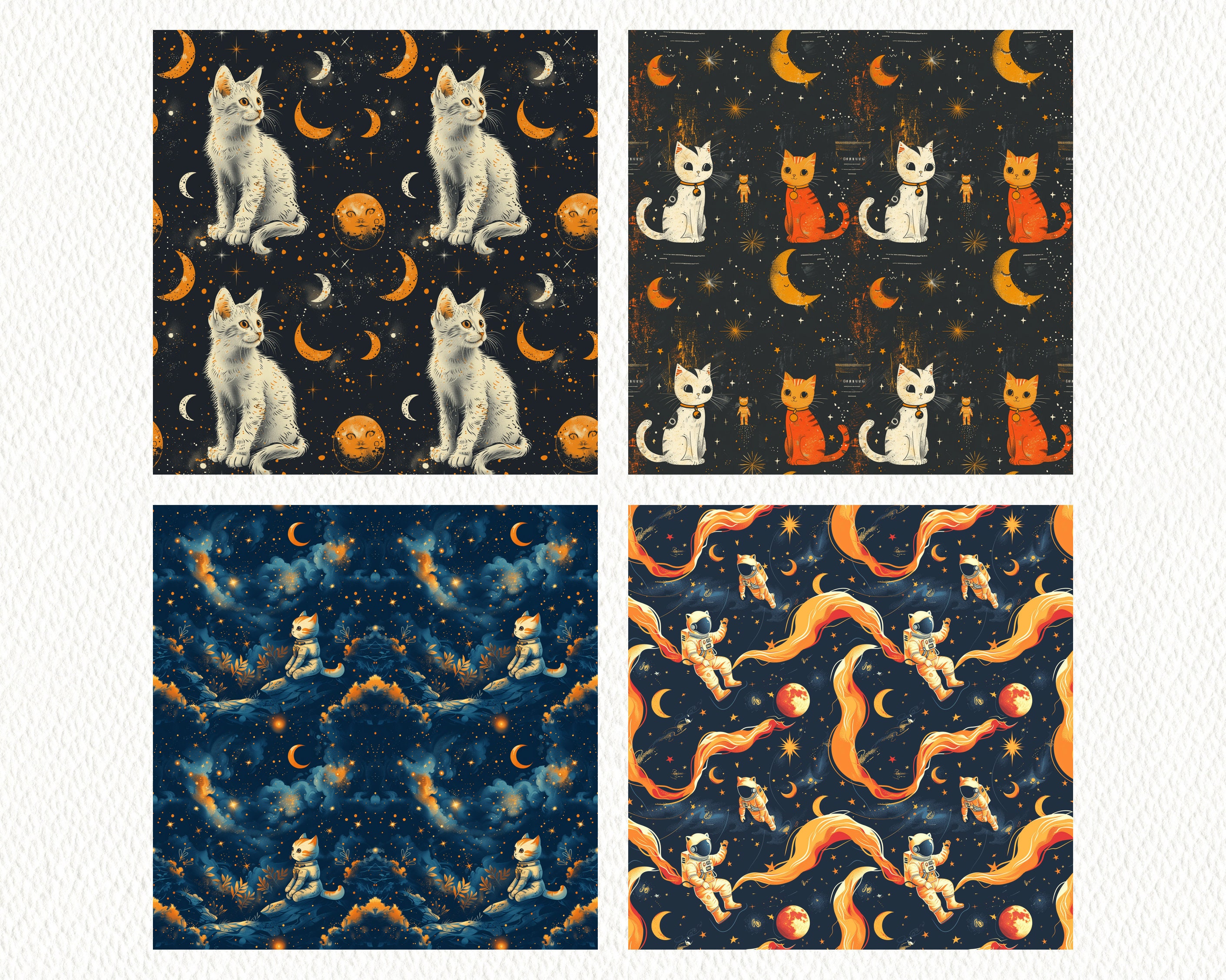 Cats in Space Pattern Seamless Digital Papers - Printable Scrapbook ...