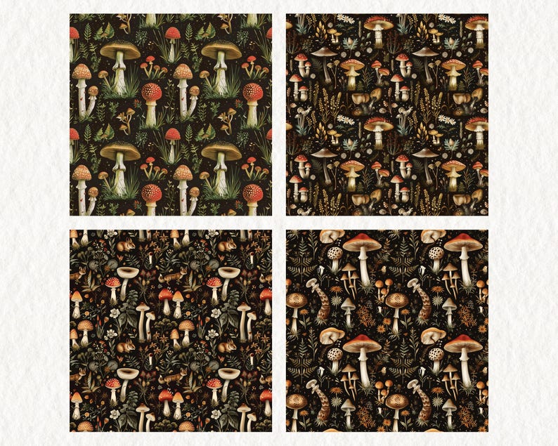 Botanical Mushrooms Pattern Seamless Digital Papers - Printable ...