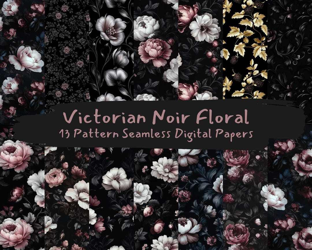Victorian Noir Floral Pattern Seamless Digital Papers - Printable ...