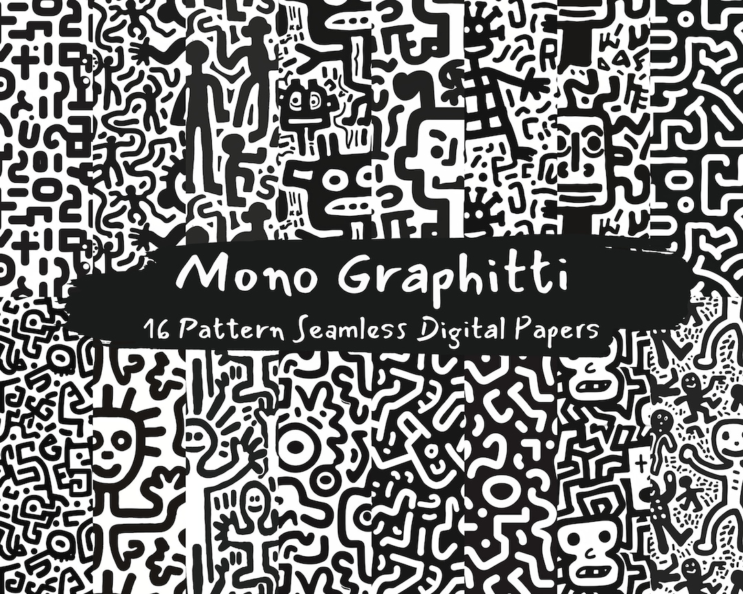 Mono Black and White Graphitti Pattern Seamless Digital Papers ...