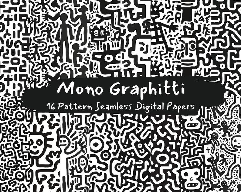 Mono Black and White Graphitti Pattern Seamless Digital Papers ...
