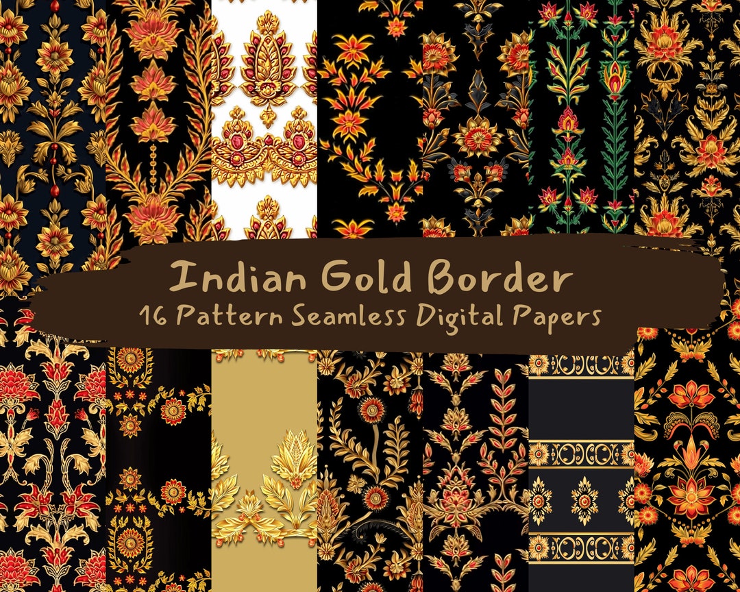 Indian Gold Border Pattern Seamless Digital Papers - Printable ...