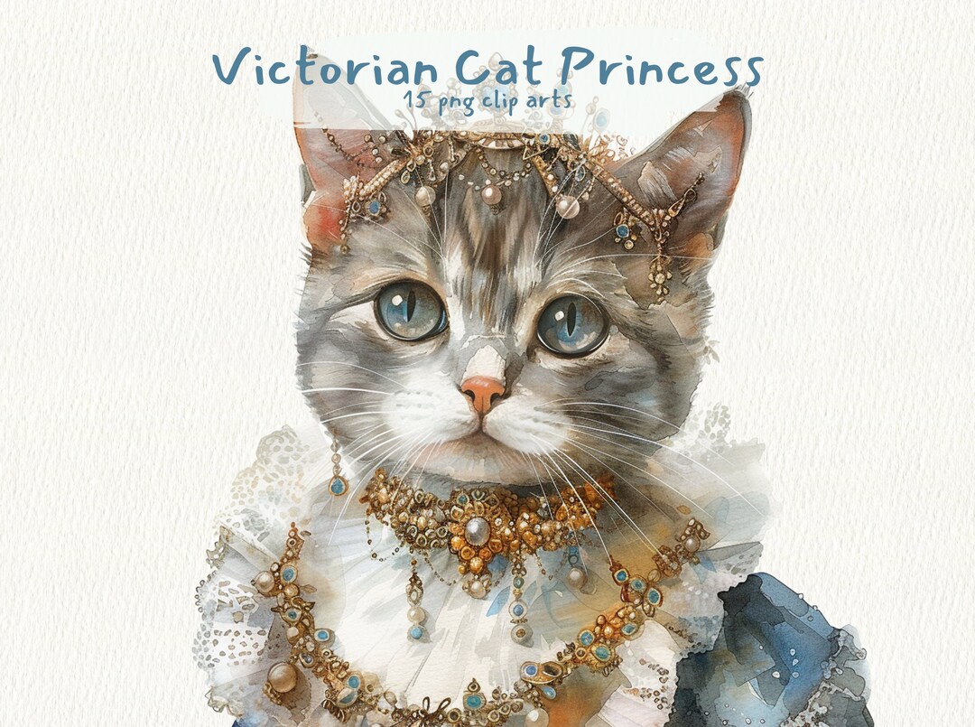Victorian Cat Princess Digital Printable Clipart Bundle in PNG Format ...