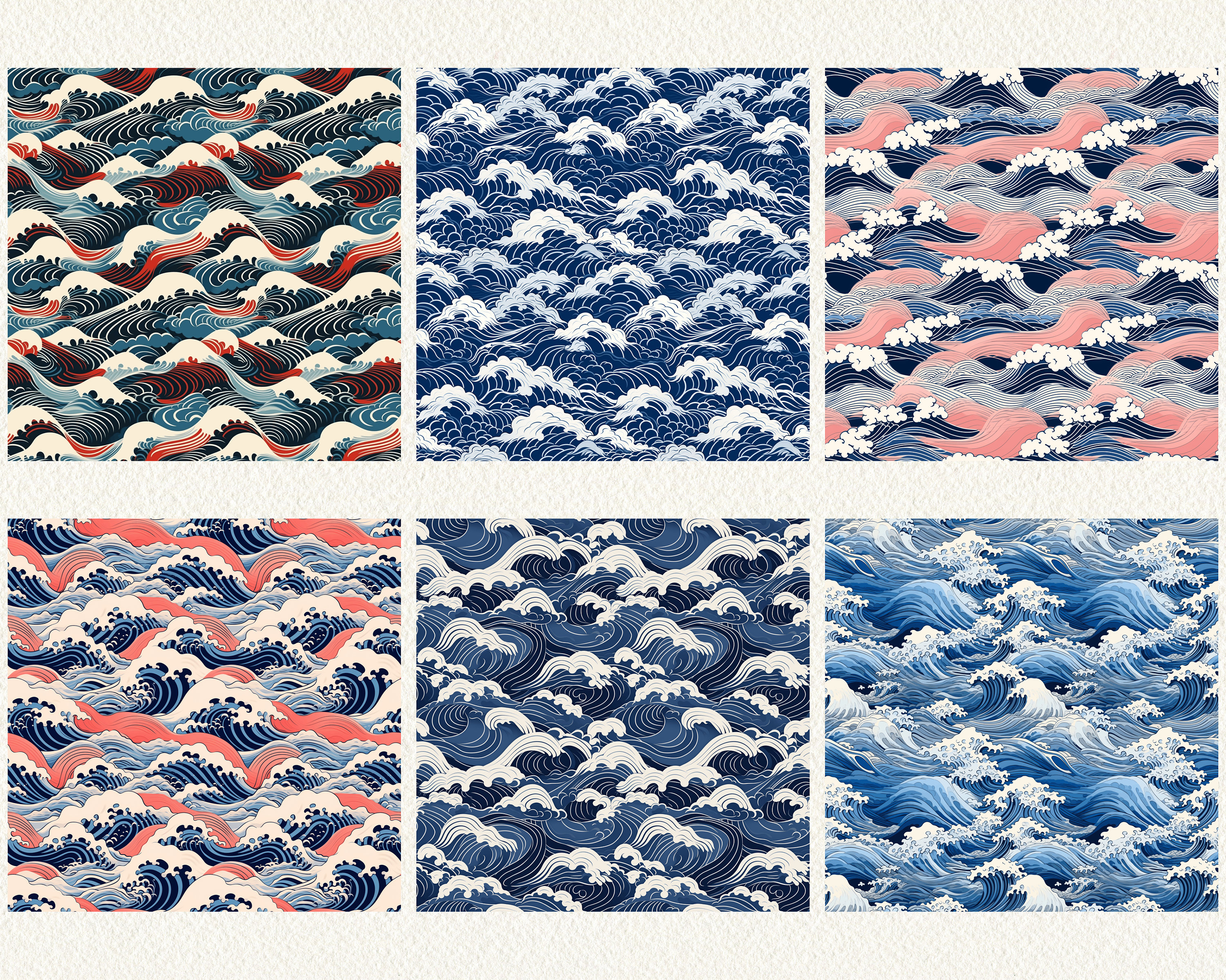 Japanese Wave Pattern Seamless Digital Papers - Tile Patterns Printable ...