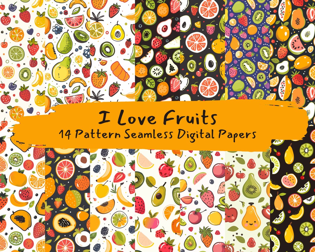 I Love Fruits Pattern Seamless Digital Papers - Printable Scrapbook ...