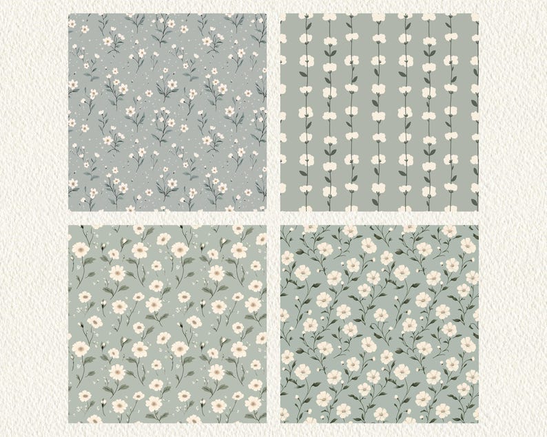 Sage Floral Pattern Seamless Digital Papers - Printable Scrapbook Paper ...