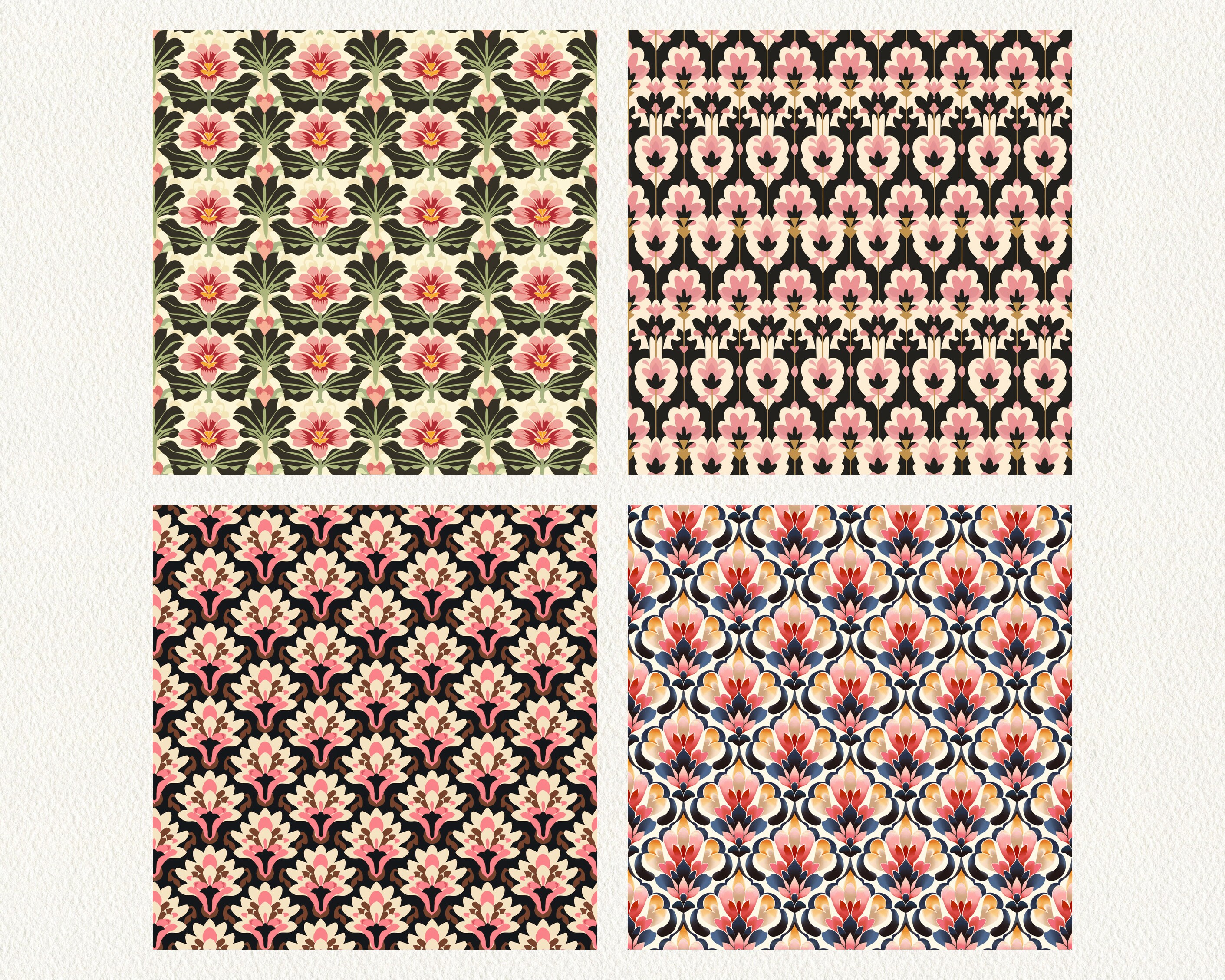 Flower Palmette Pattern Seamless Digital Papers - Printable Scrapbook ...