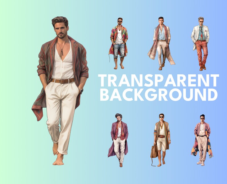 Worldwide Man Fashion Digital Clipart Bundle in PNG Format Transparent ...