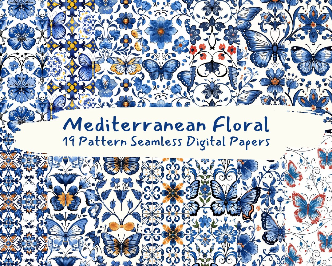 Mediterranean Floral Pattern Seamless Digital Papers - Printable ...
