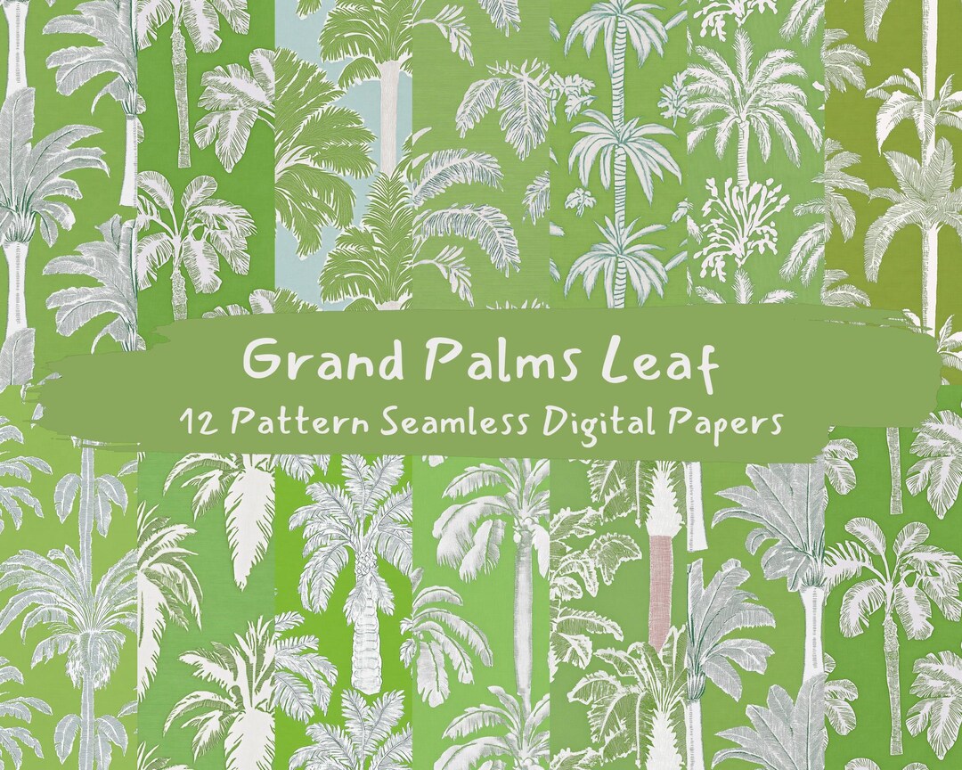 Grand Palms Leaf Pattern Seamless Digital Papers - Printable Scrapbook ...
