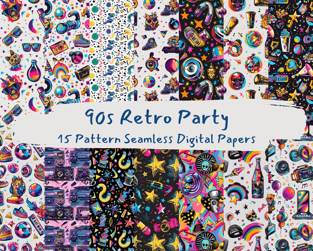90s Retro Party Pattern Seamless Digital Papers - Printable Scrapbook ...