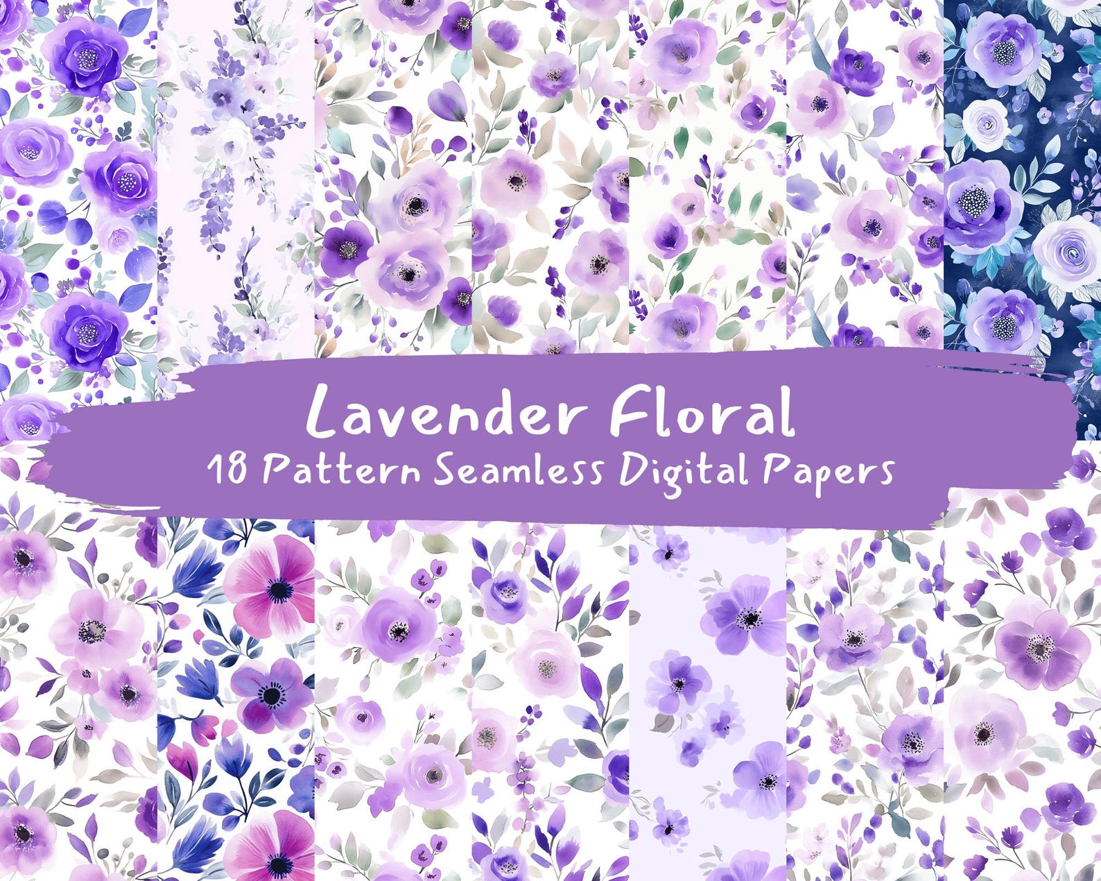 Lavender Floral Pattern Seamless Digital Papers - Printable Scrapbook ...