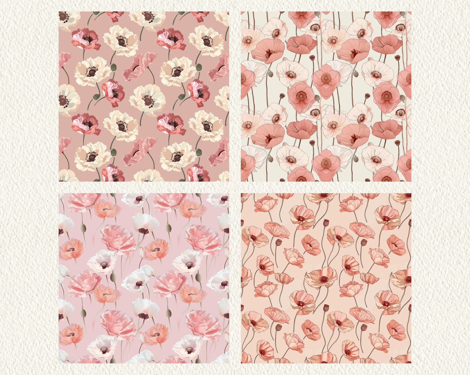 Poppies Pattern Seamless Digital Papers - Printable Scrapbook Paper ...