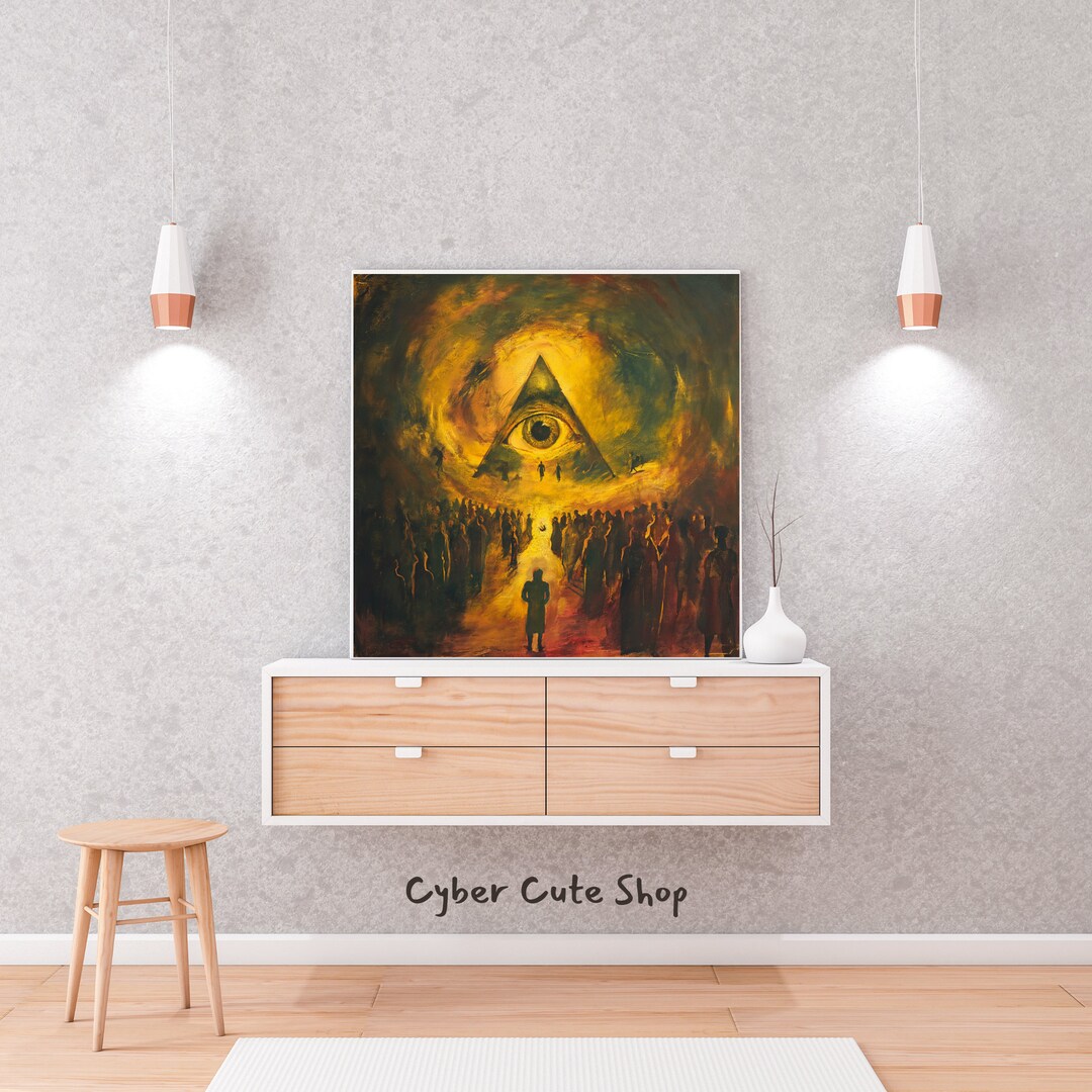 Watcher in Flames: Mystical Esoteric Circle Painting - Digital Art, Printable Abstract Aura ...